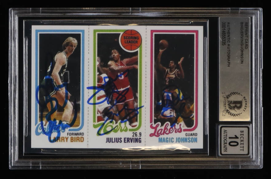 Larry Bird, Julius Erving & Magic Johnson Signed Larry Bird 34 RC / Julius Erving TL 174 / Magic ...