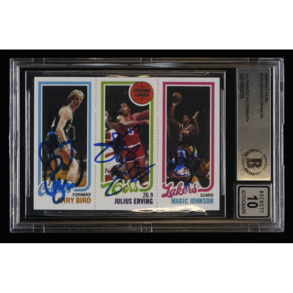 Larry Bird, Julius Erving & Magic Johnson Signed Larry Bird 34 RC ...