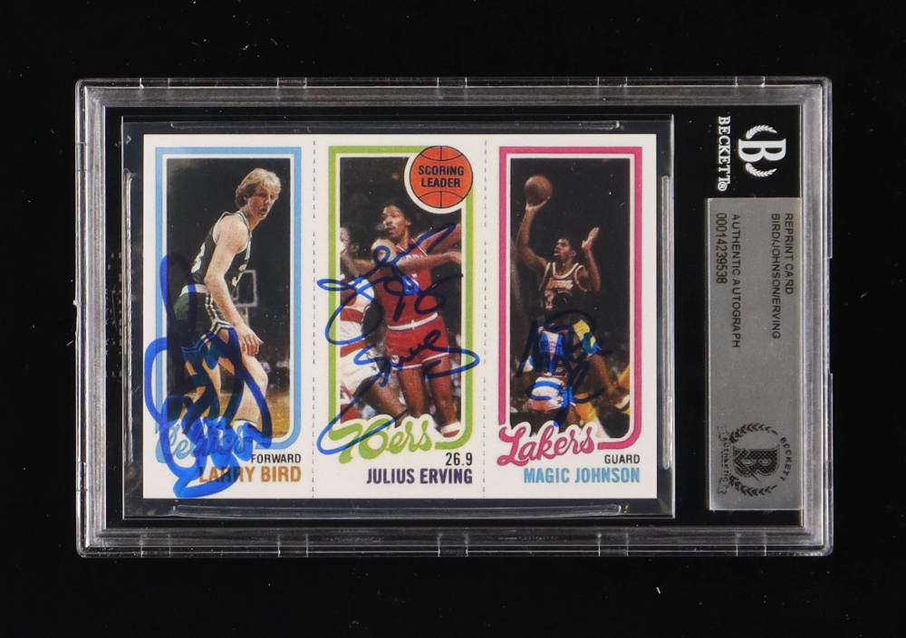 Larry Bird, Julius Erving & Magic Johnson Signed Larry Bird 34 RC / Julius Erving TL 174 / Magic ...
