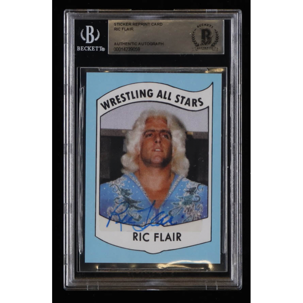 Ric Flair Signed Sticker on 1982 Wrestling All Stars Reprint Trading ...
