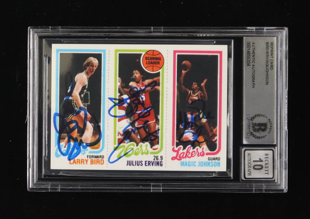Larry Bird, Julius Erving & Magic Johnson Signed Larry Bird 34 RC / Julius Erving TL 174 / Magic ...