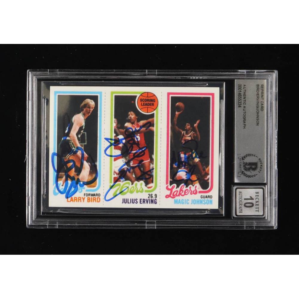 Larry Bird, Julius Erving & Magic Johnson Signed Larry Bird 34 RC ...