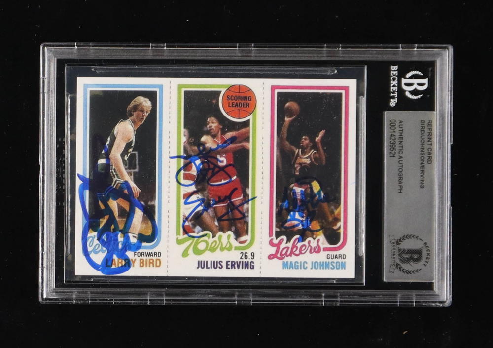 Larry Bird, Julius Erving & Magic Johnson Signed Larry Bird 34 RC / Julius Erving TL 174 / Magic ...
