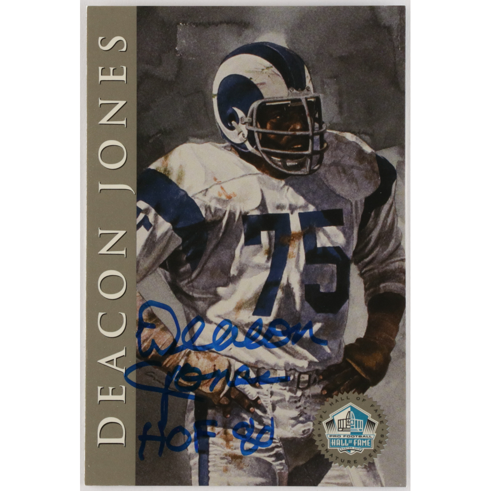 Deacon Jones Signed LE Ron Mix Hall of Fame Post Card Inscribed "HOF 80 ...