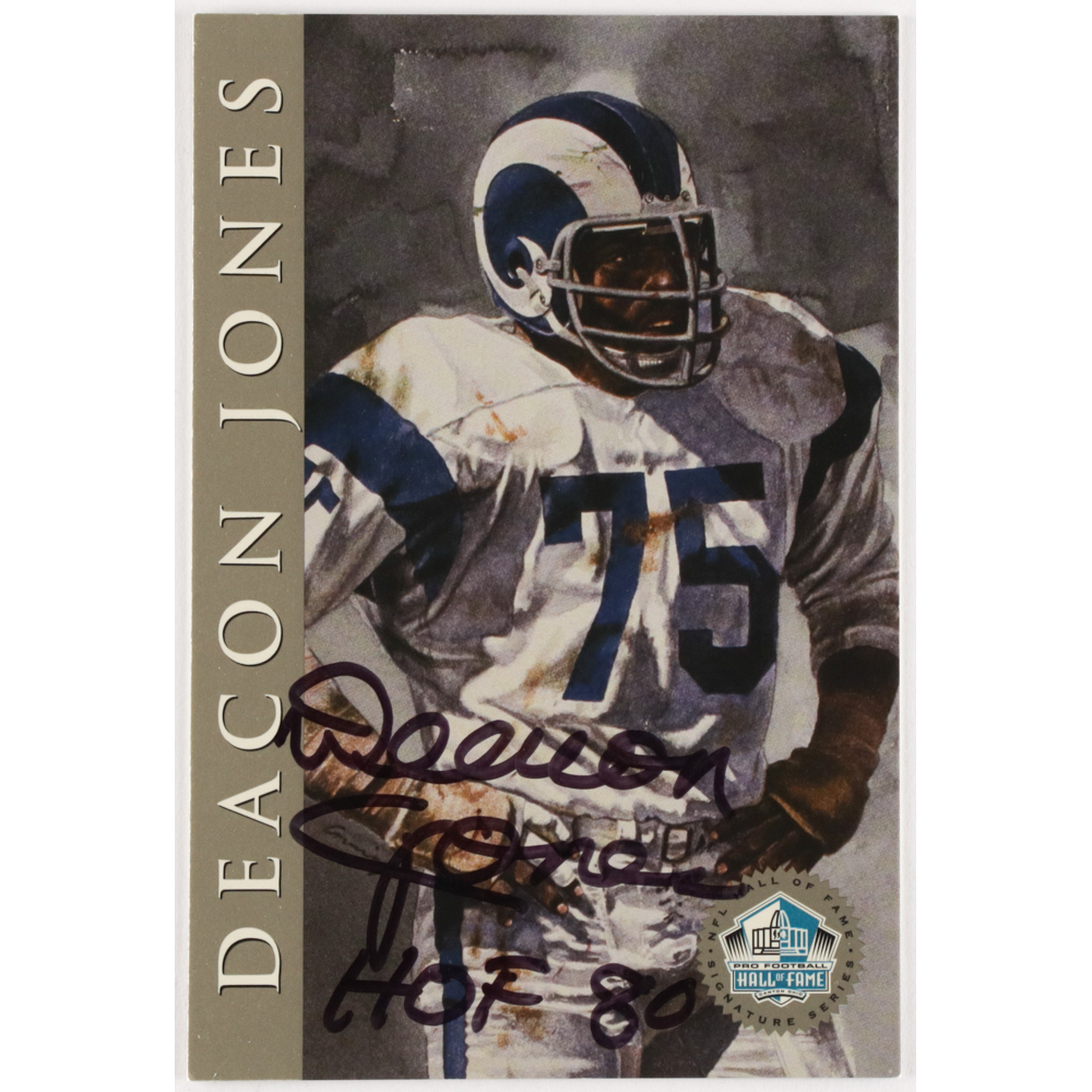 Deacon Jones Signed LE Ron Mix Hall of Fame Post Card Inscribed "HOF 80 ...