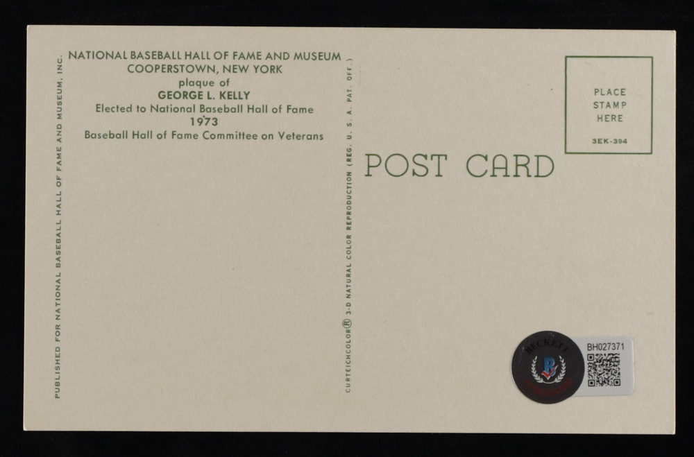 George L. Kelly Signed Hall of Fame Plaque Postcard (Beckett ...