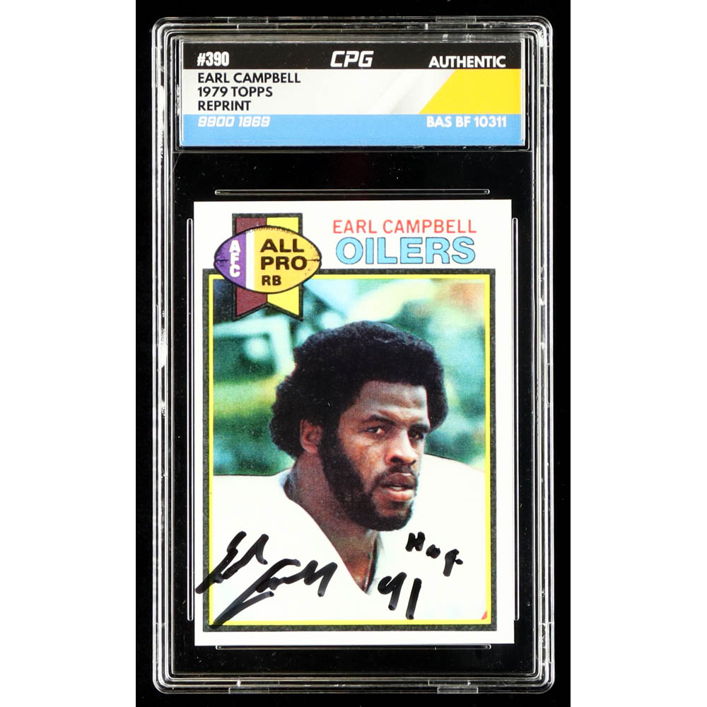 Earl Campbell Signed 1979 Topps #390 Reprint RC Inscribed "HOF 91" (CPG ...