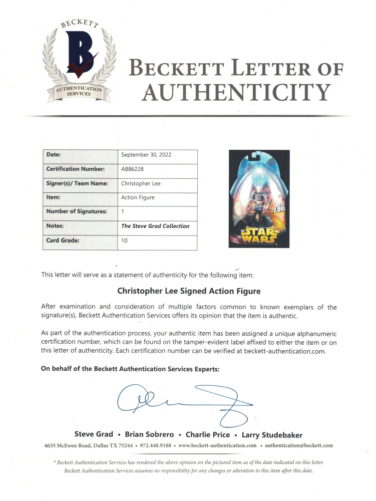 Christopher Lee Signed "Star Wars: Episode III - Revenge of the Sith ...