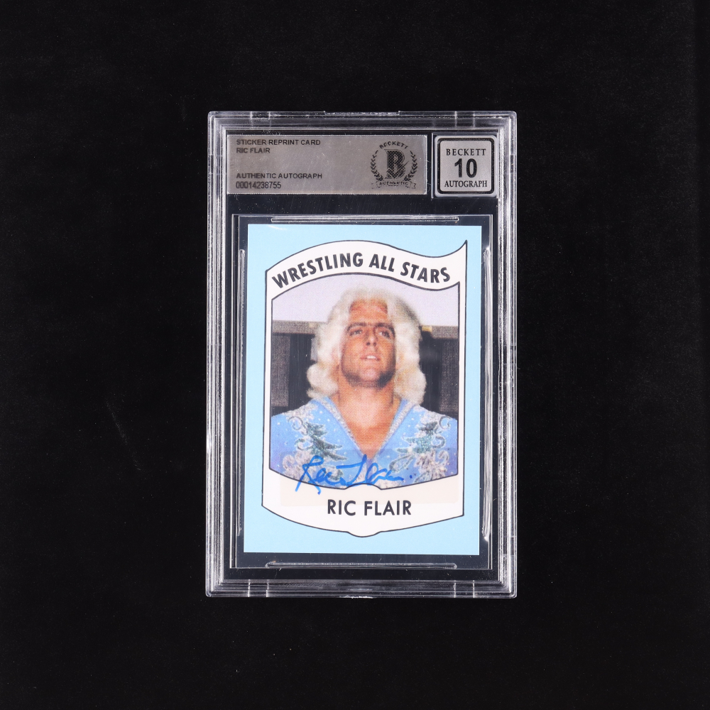 Ric Flair Signed Sticker on 1982 Wrestling All Stars Reprint Trading ...
