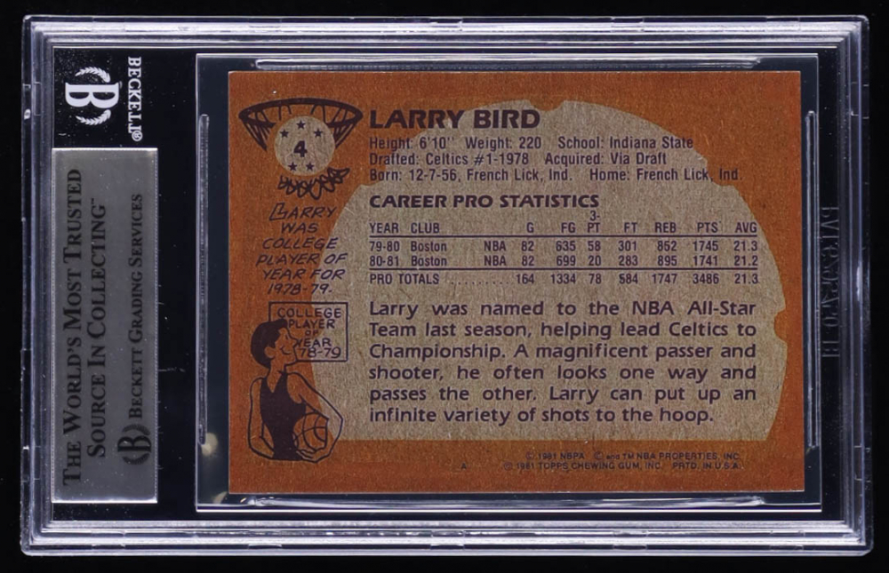 Larry Bird Signed 1981-82 Topps #4 Reprint (BGS) | Pristine Auction