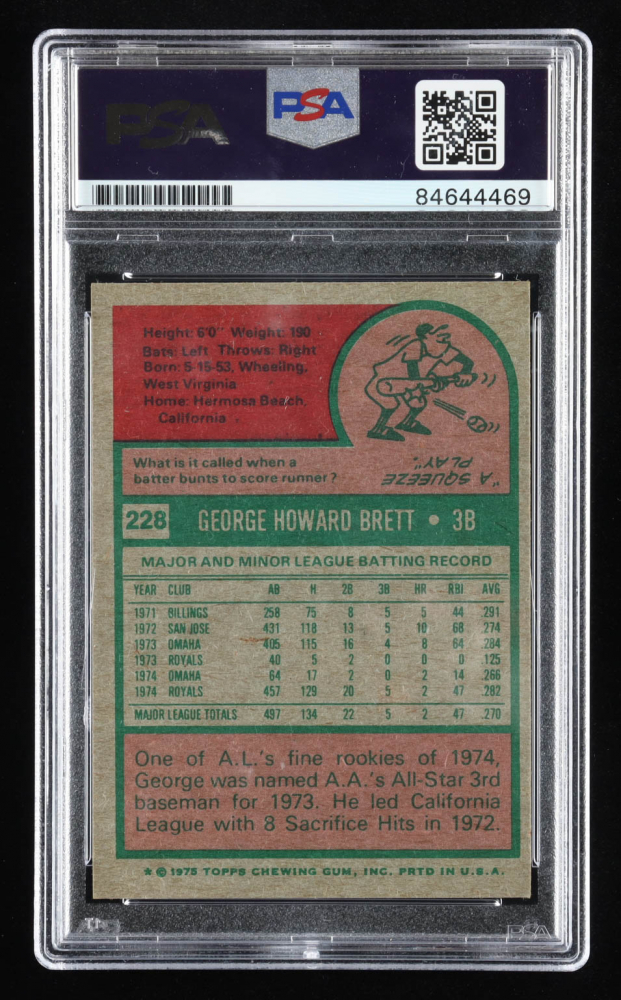 George Brett Signed 1975 Topps #228 RC (PSA 10) | Pristine Auction