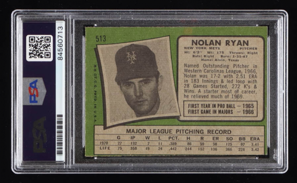 Nolan Ryan Signed 1971 Topps #513 Inscribed "HOF 99" (PSA) | Pristine ...