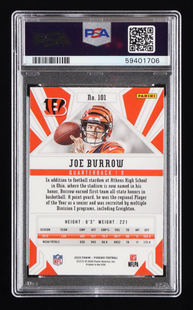 Joe Burrow 2020 Panini Phoenix Fire Burst #101 RC (PSA 9) | Pristine ...