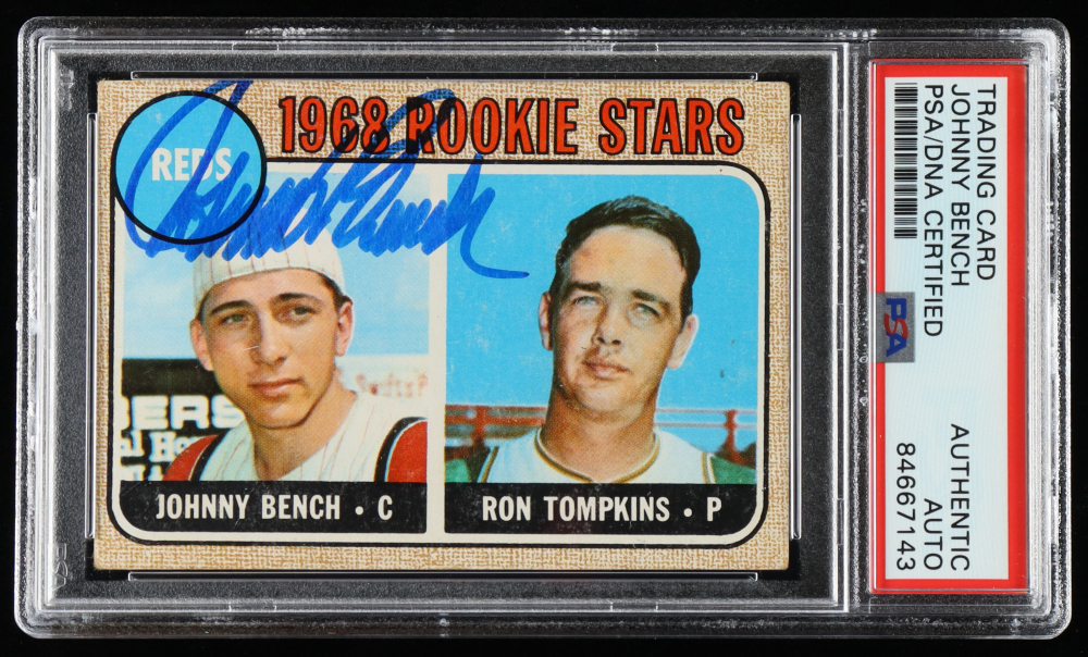 Johnny Bench Signed 1968 Topps #247A Rookie Stars Johnny Bench / Ron ...