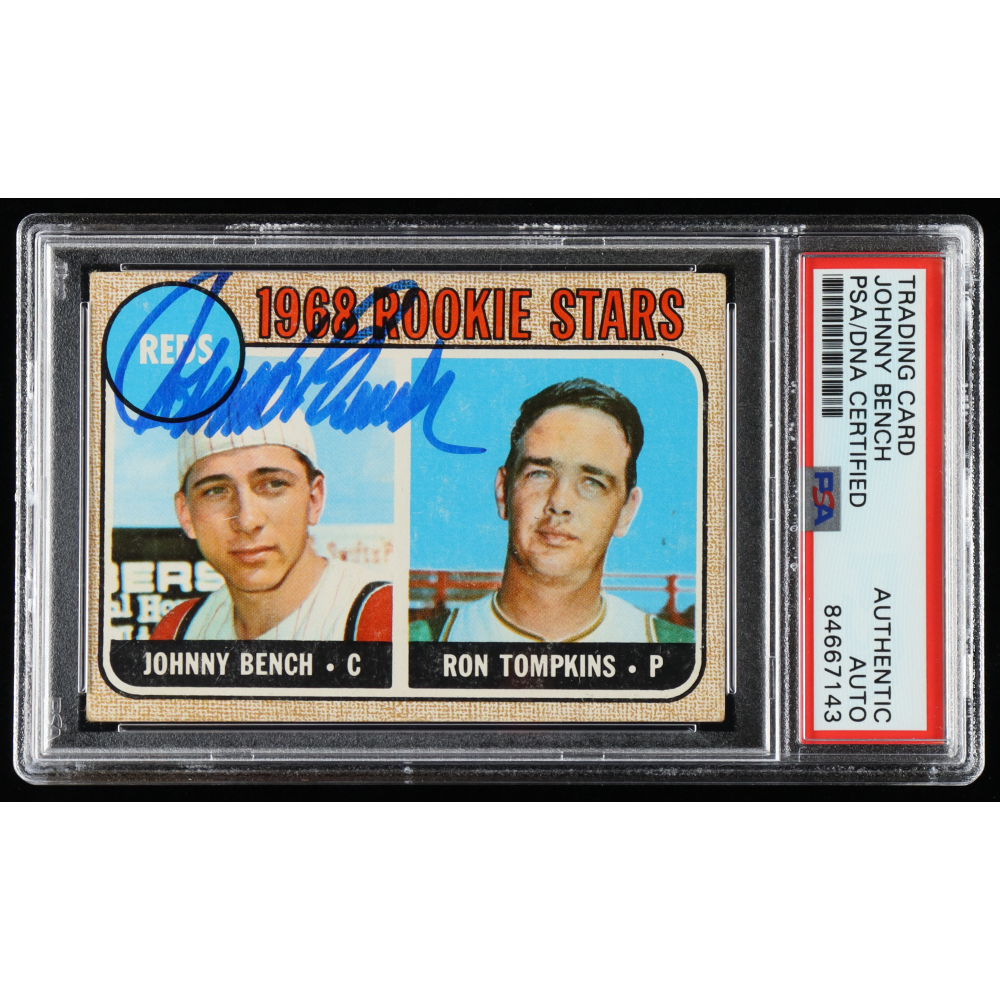 Johnny Bench Signed 1968 Topps #247A Rookie Stars Johnny Bench / Ron ...