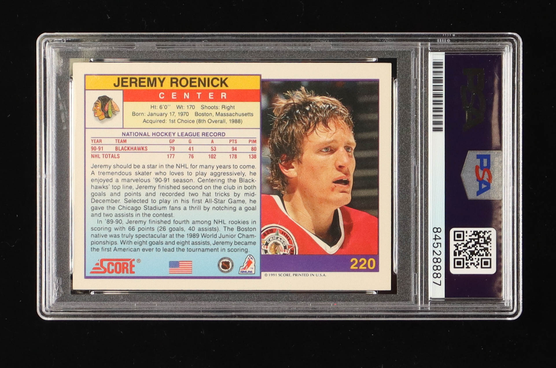 Jeremy Roenick Signed 1991-92 Score American #220 (PSA) | Pristine Auction