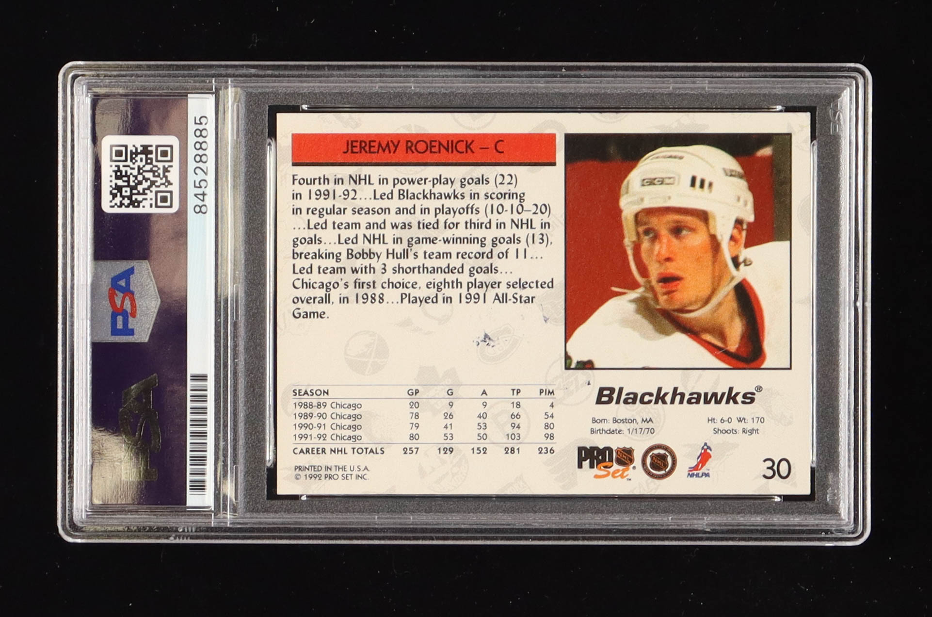 Jeremy Roenick Signed 1992-93 Pro Set #30 (PSA) | Pristine Auction