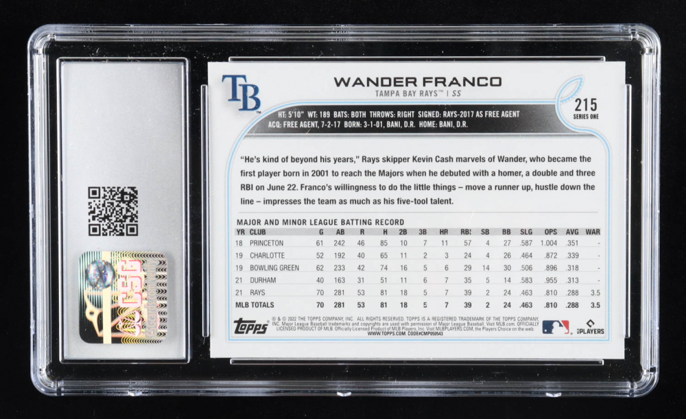 Wander Franco 2022 Topps #215 RC (CSG 10) | Pristine Auction