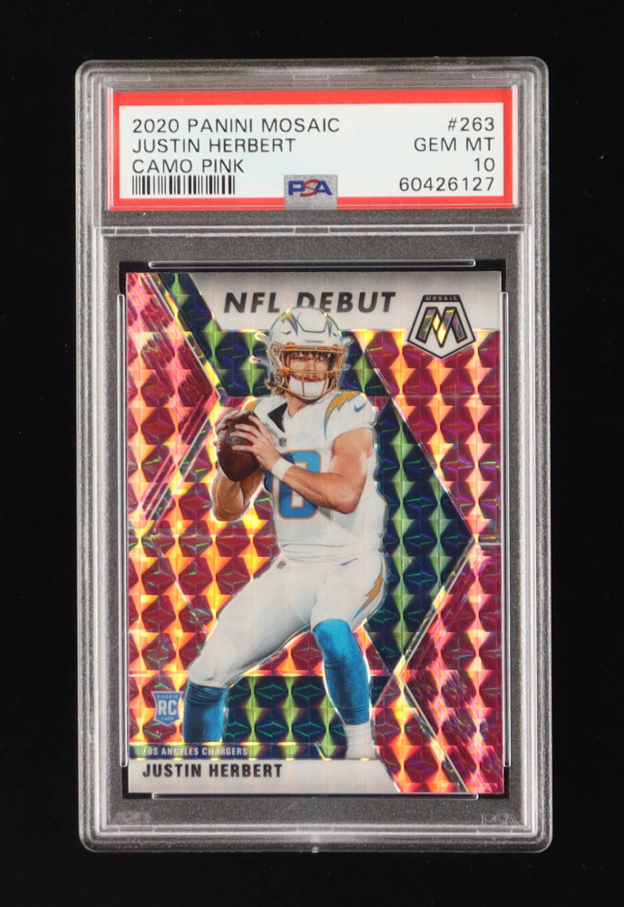 Justin Herbert 2020 Panini Mosaic Camo Pink #263 RC DEB (PSA 10) | Pristine Auction