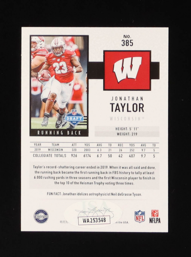 Jonathan Taylor Signed 2020 Panini Score #385 RC (JSA) | Pristine Auction