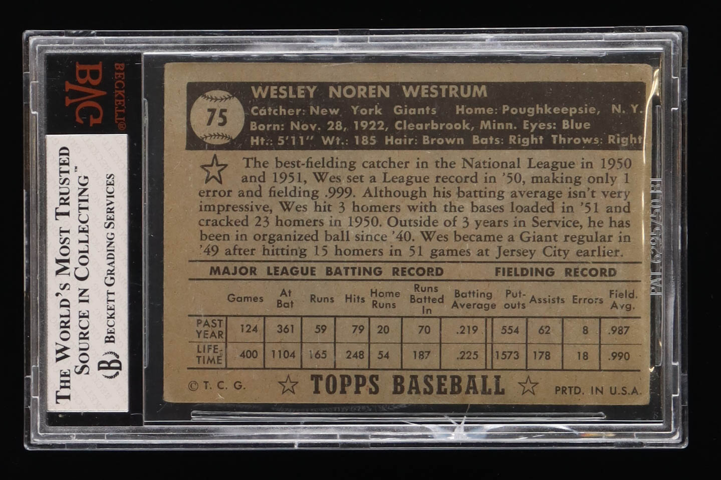 Wes Westrum 1952 Topps #75A Black (BVG 4) | Pristine Auction