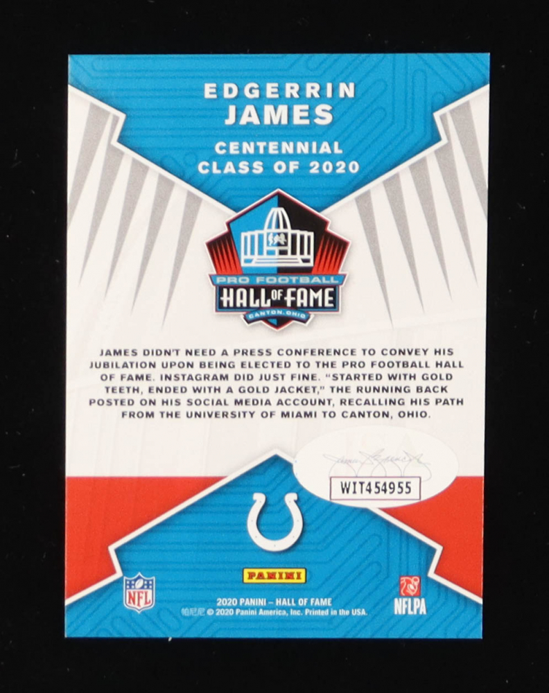 Edgerrin James Signed 2020 Panini Hall Of Fame Card Inscribed "HOF 20 ...