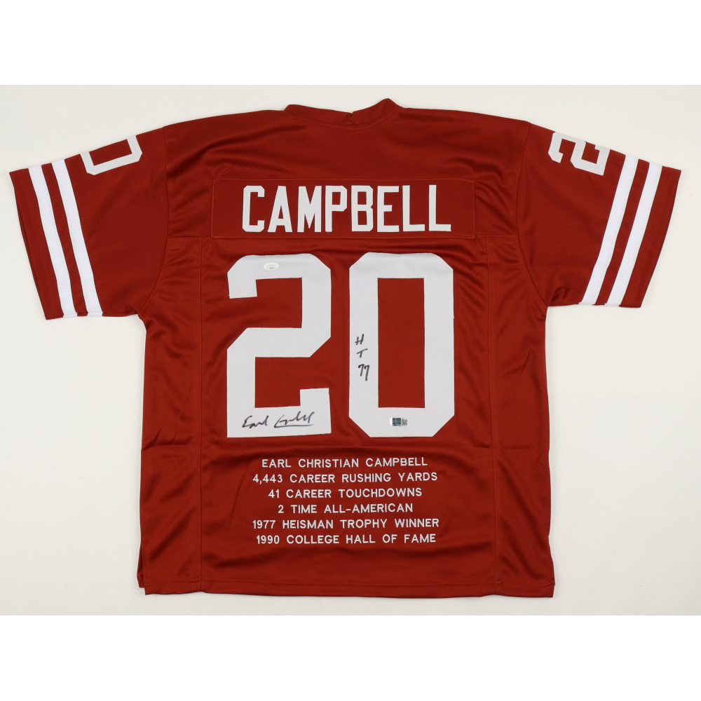 Earl Campbell Signed Career Highlight Stat Jersey Inscribed "HT 77 ...
