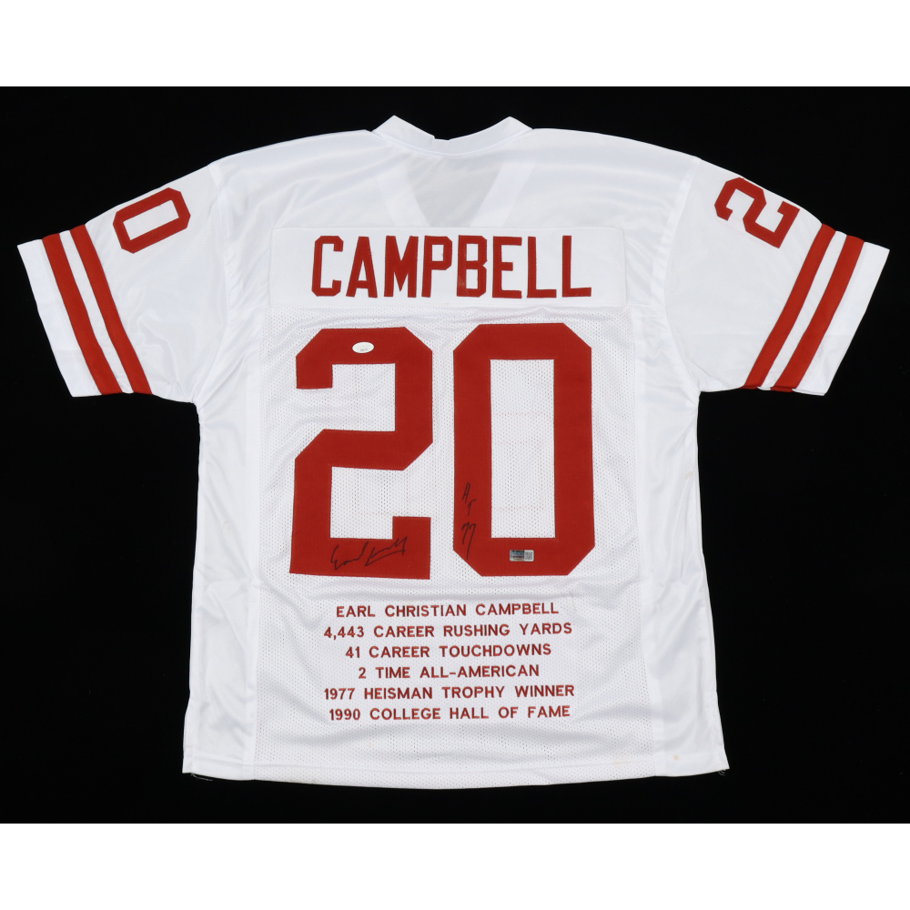 Earl Campbell Signed Career Highlight Stat Jersey Inscribed "HT 77 ...