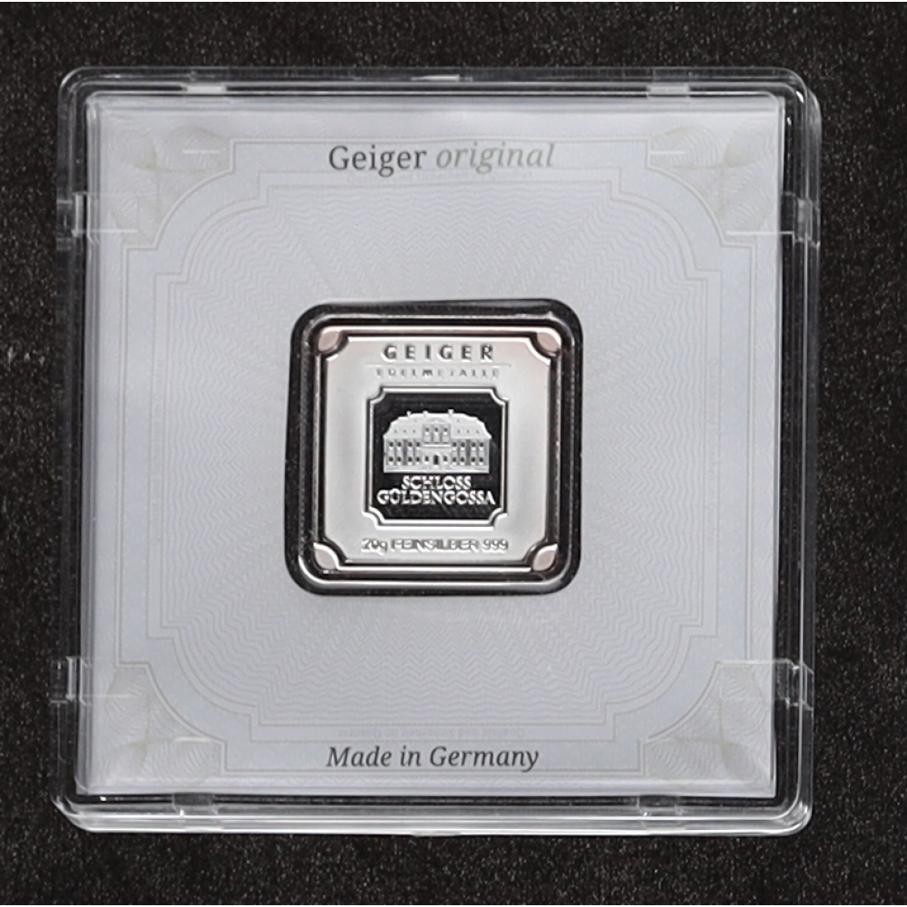 20 Gram .999 Fine Silver Geiger Square Bar Encapsulated with Assay ...