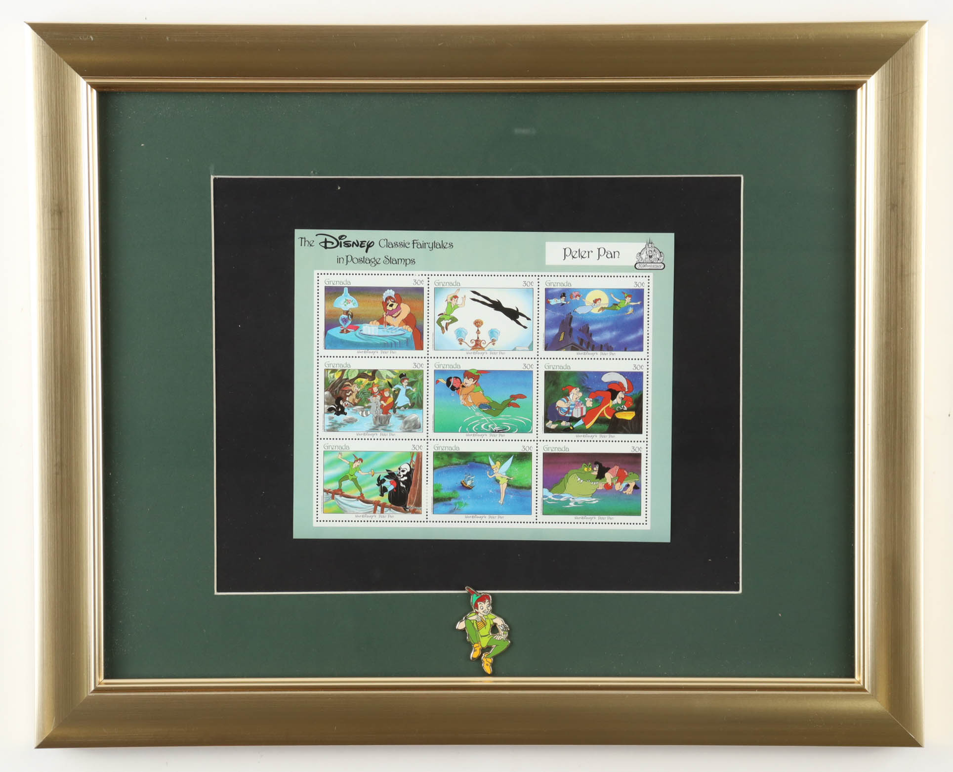 Disney Custom Framed Uncut Full Sheet of (9) "Peter Pan" Grenada Stamps ...