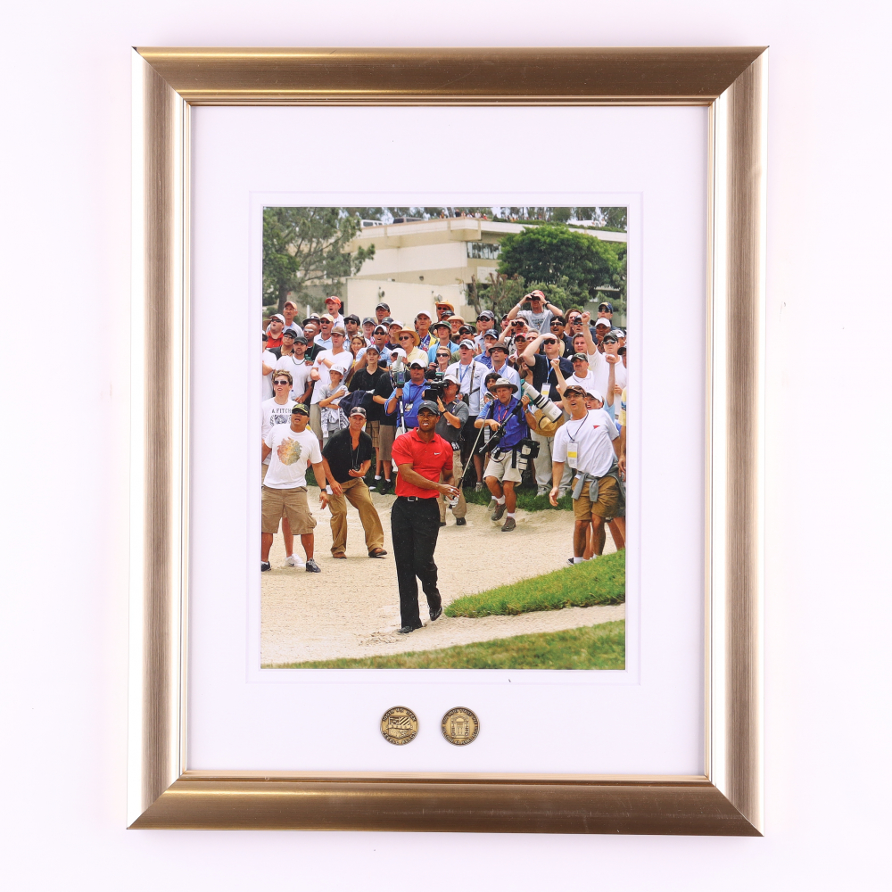 Tiger Woods 2000 U.S. Open Custom Framed Photo with Set of (2) Pebble ...