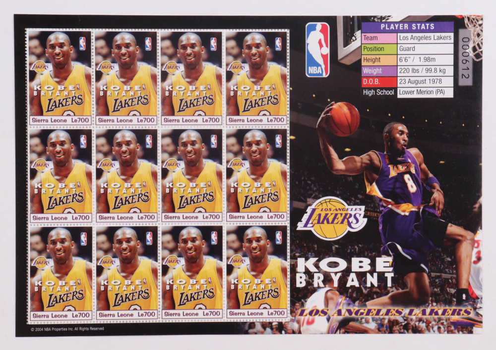 Kobe Bryant Lakers 2004 Stamp Sheet | Pristine Auction