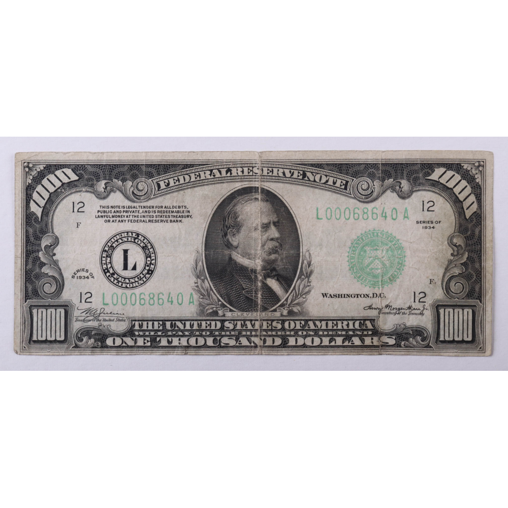 1934 $1000 One Thousand Dollar U.S. Federal Reserve Note | Pristine Auction