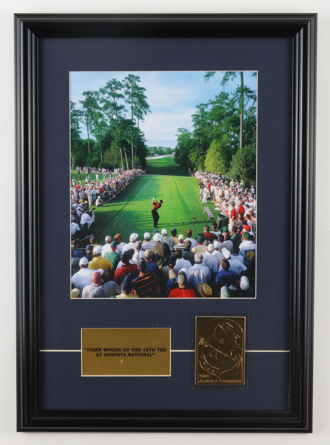 Tiger Woods Custom Framed Photo Display with 2001 Masters Champion 22KT ...