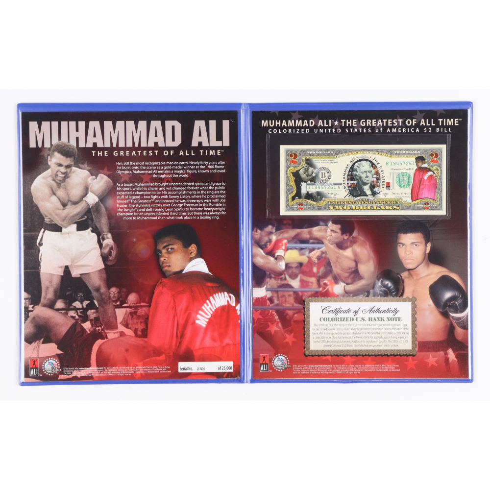 Muhammad Ali Genuine Legal Tender Colorized U.S. $2.00 Two Dollar Bill ...