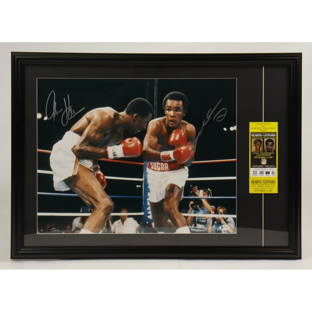 Sugar Ray Leonard & Tommy Hearns Signed Custom Framed Photo Display ...