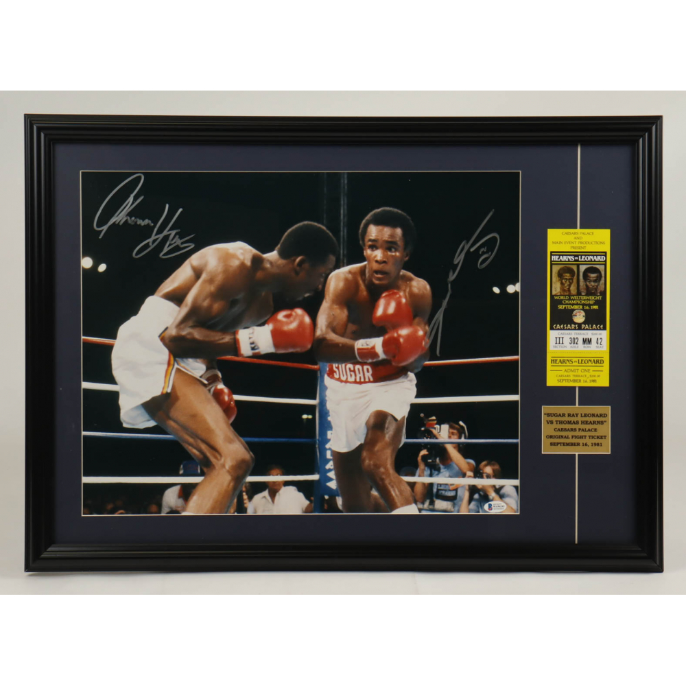 Sugar Ray Leonard & Tommy Hearns Signed Custom Framed Photo Display ...