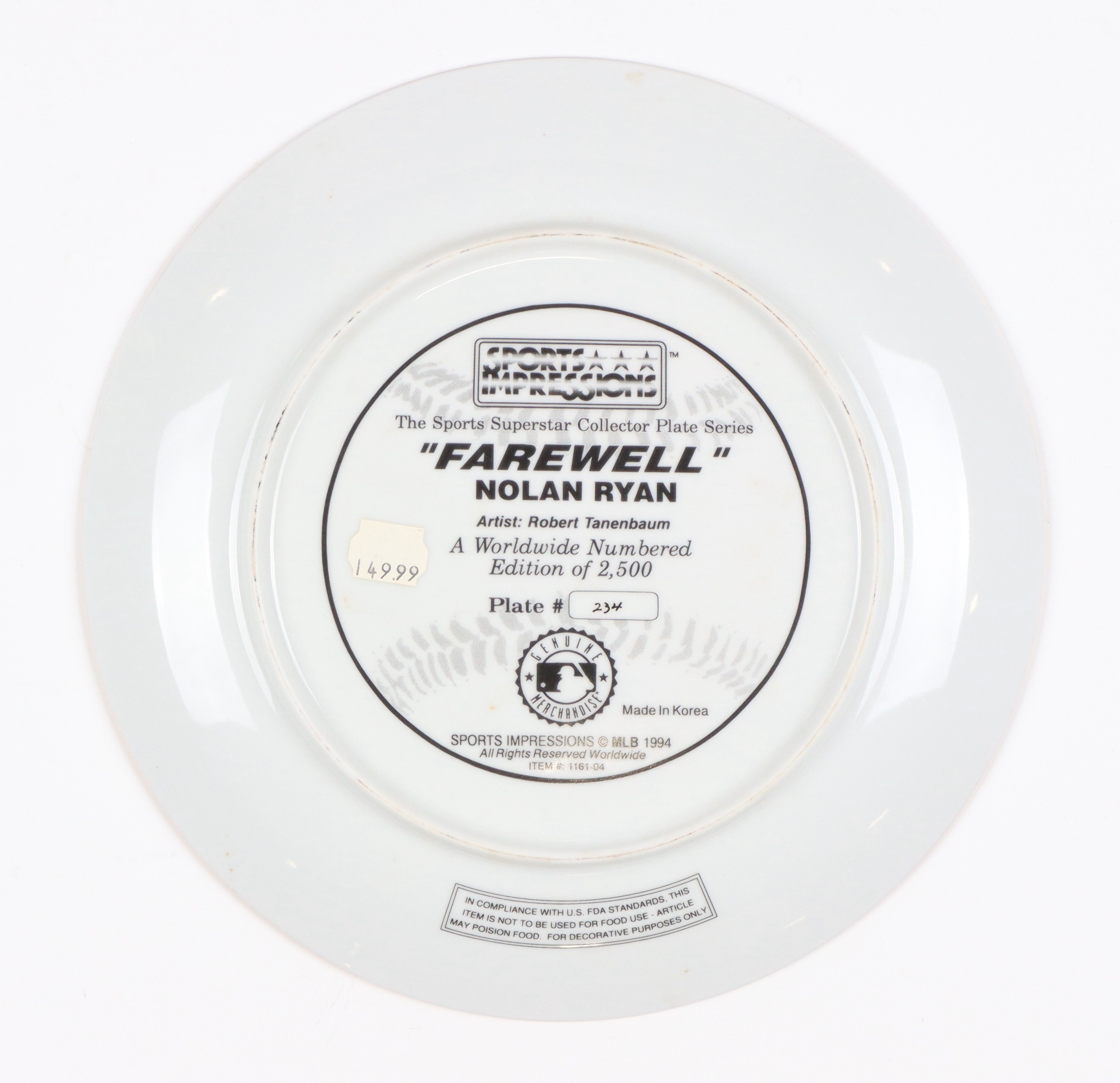 1994 "Farewell Nolan Ryan" LE Rangers Sports Impressions Porcelain ...