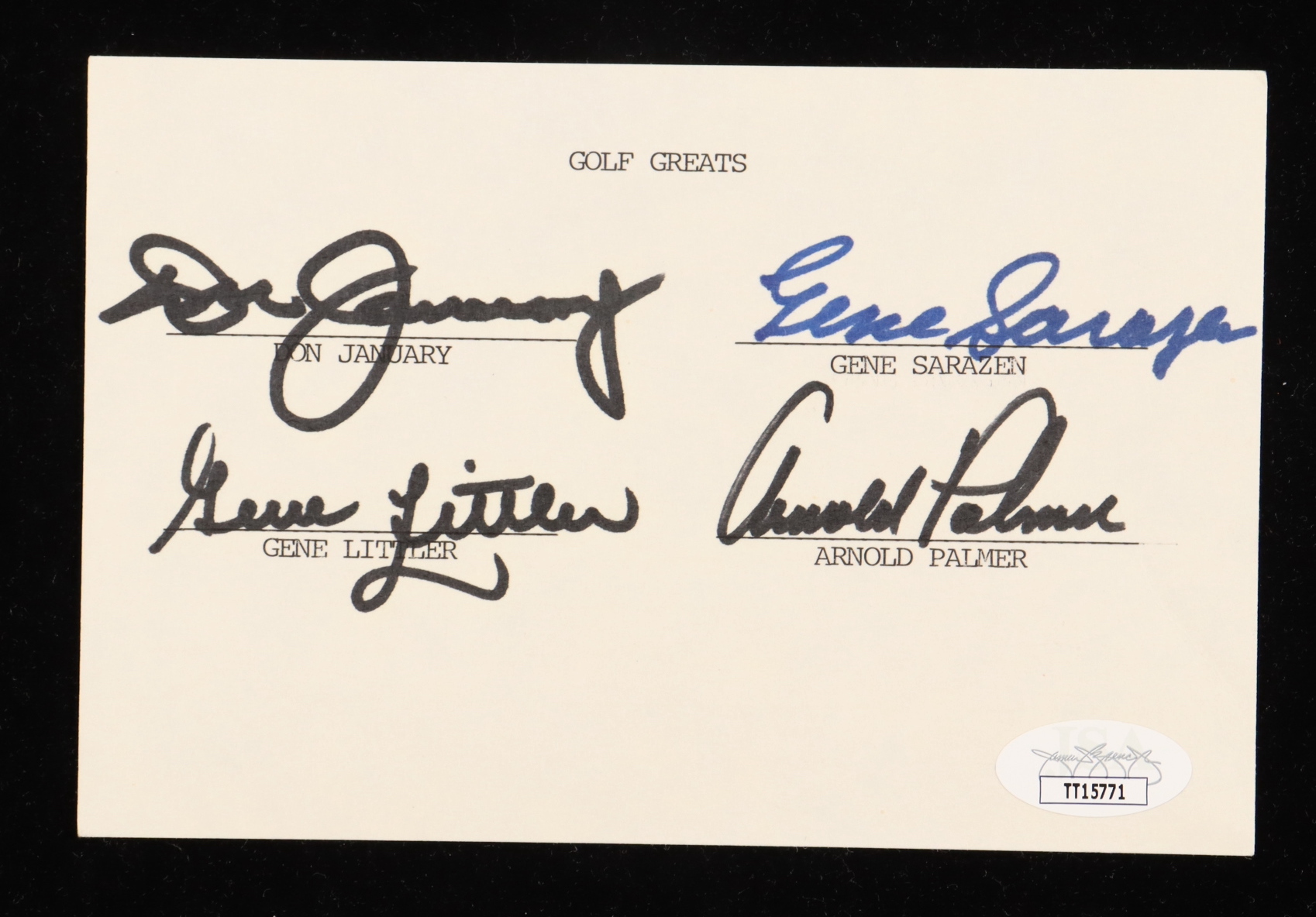 "Golf Greats" 4x6 Index Card Signed By (4) with Arnold Palmer, Don ...