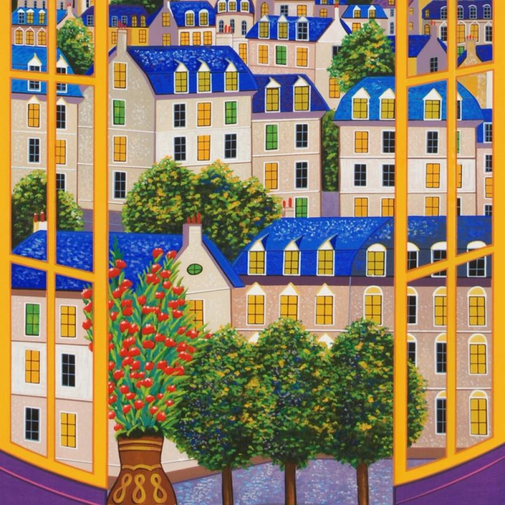 Fanch Ledan Signed "Windows On Paris" Limited Edition 15x36 Serigraph ...