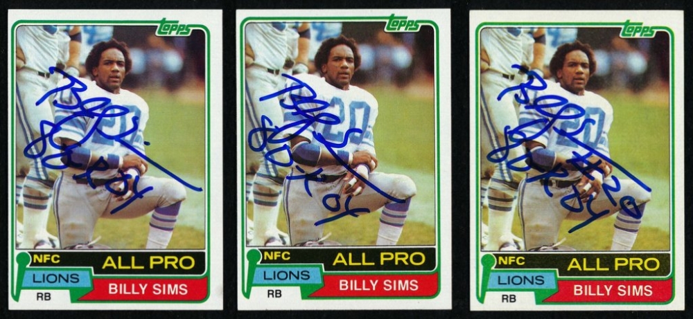 Lot of (3) Billy Sims Signed 1981 Topps Rookie Cards Inscribed "78 ...