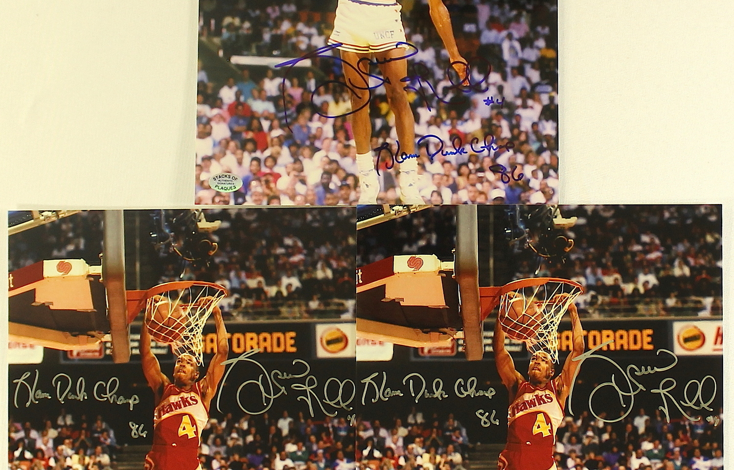 Lot of (3) Spud Webb Signed Hawks 8x10 Photos Inscribed "Slam Dunk ...