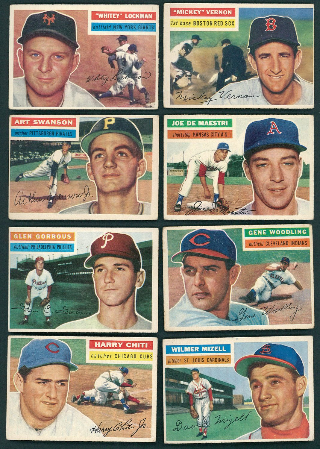 Lot of (8) 1956 Topps Baseball Cards with Mickey Vernon, Whitey Lockman ...