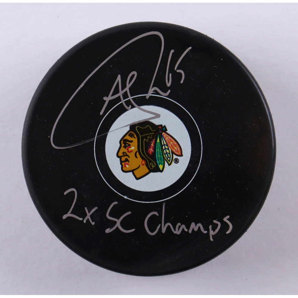 Andrew Shaw Signed Blackhwaks Logo Hockey Puck Inscribed "2X SC Champs ...