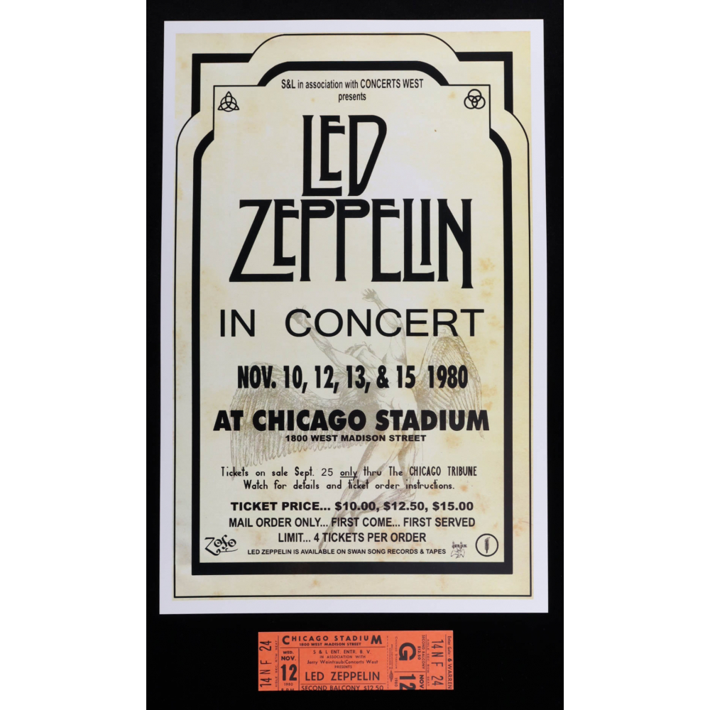 1980 Led Zeppelin at Chicago Stadium 11x17 Concert Poster with Ticket ...