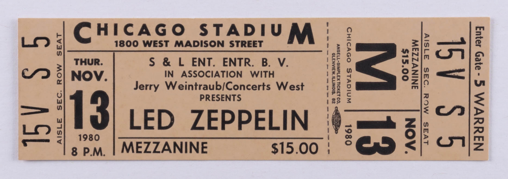 1980 Led Zeppelin at Chicago Stadium 11x17 Concert Poster with Ticket ...