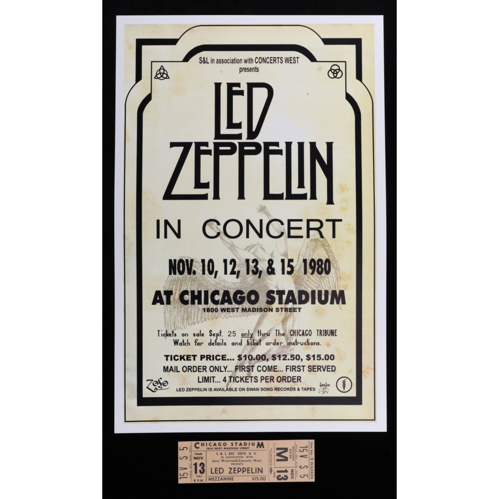 1980 Led Zeppelin at Chicago Stadium 11x17 Concert Poster with Ticket ...