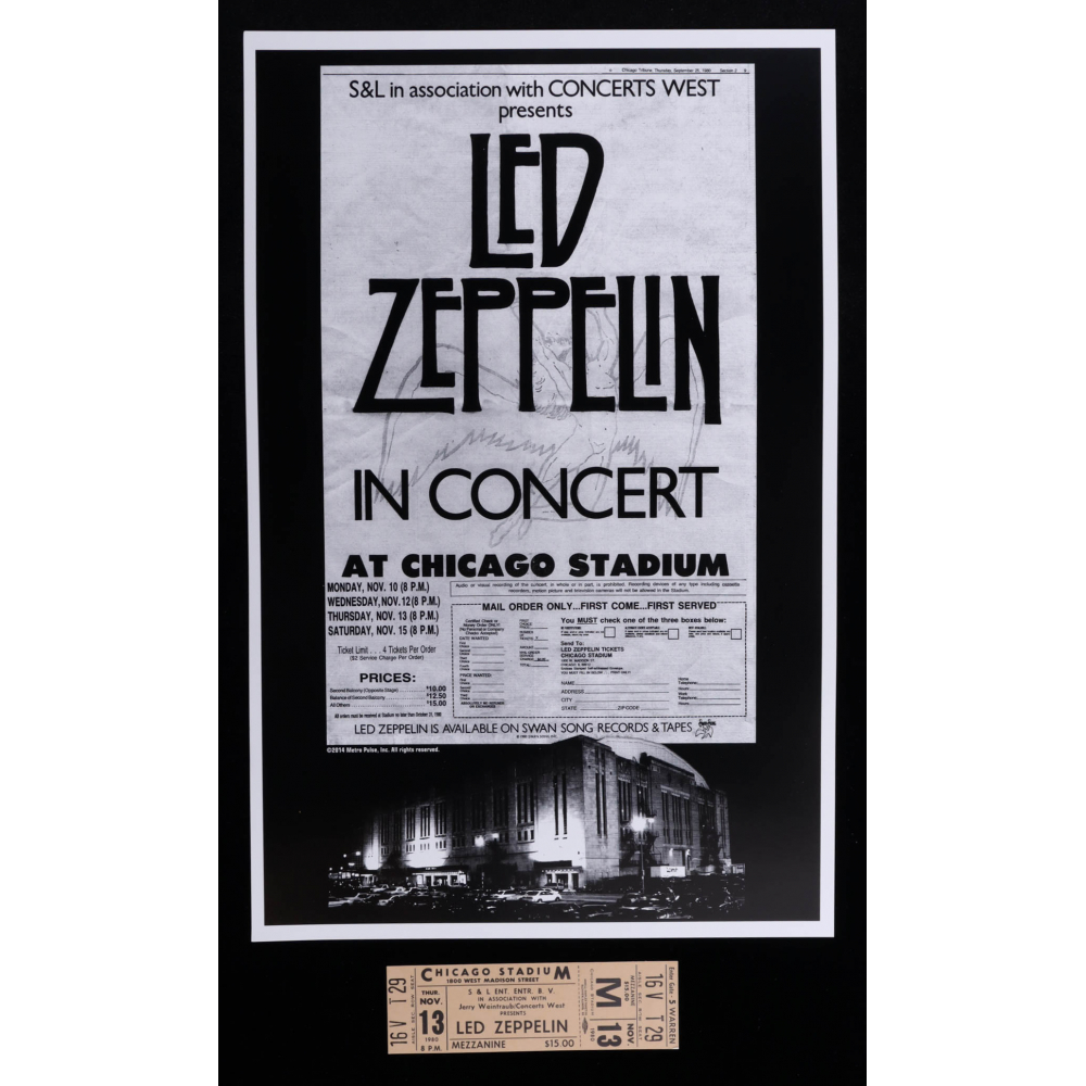 1980 Led Zeppelin at Chicago Stadium 11x17 Concert Poster with Ticket ...
