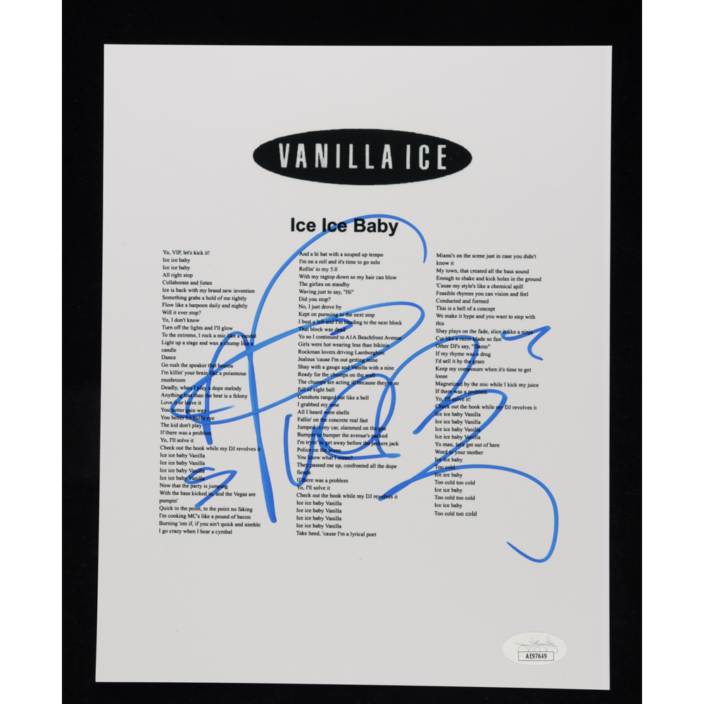 Vanilla Ice Signed "Ninja Rap" 8x10 Lyric Sheet (JSA) | Pristine Auction