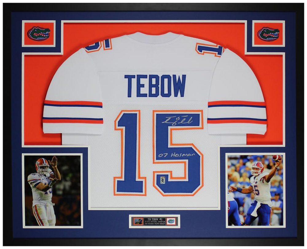 Tim Tebow Signed Custom Framed Jersey Display Inscribed "07 Heisman ...
